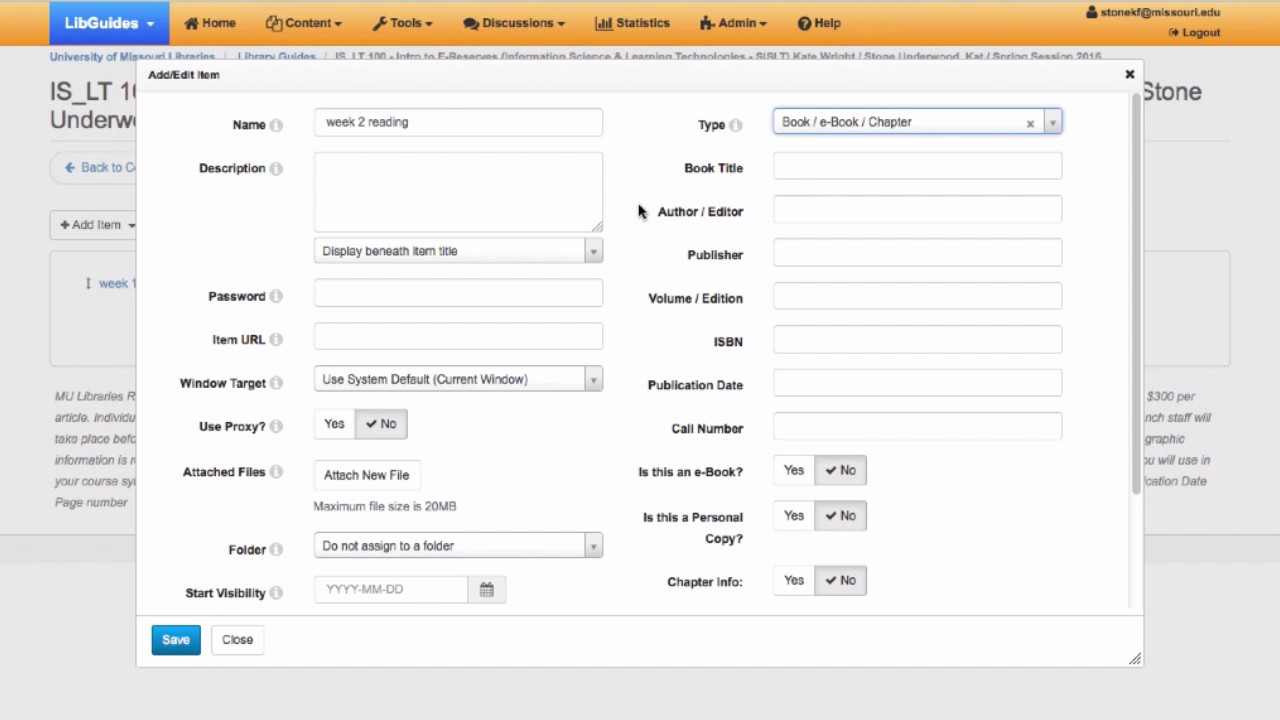 E-Reserves 3: Adding or Reusing Items in a Course