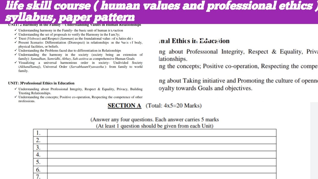 life skill course( human values and professional ethics ) syllabus pattern