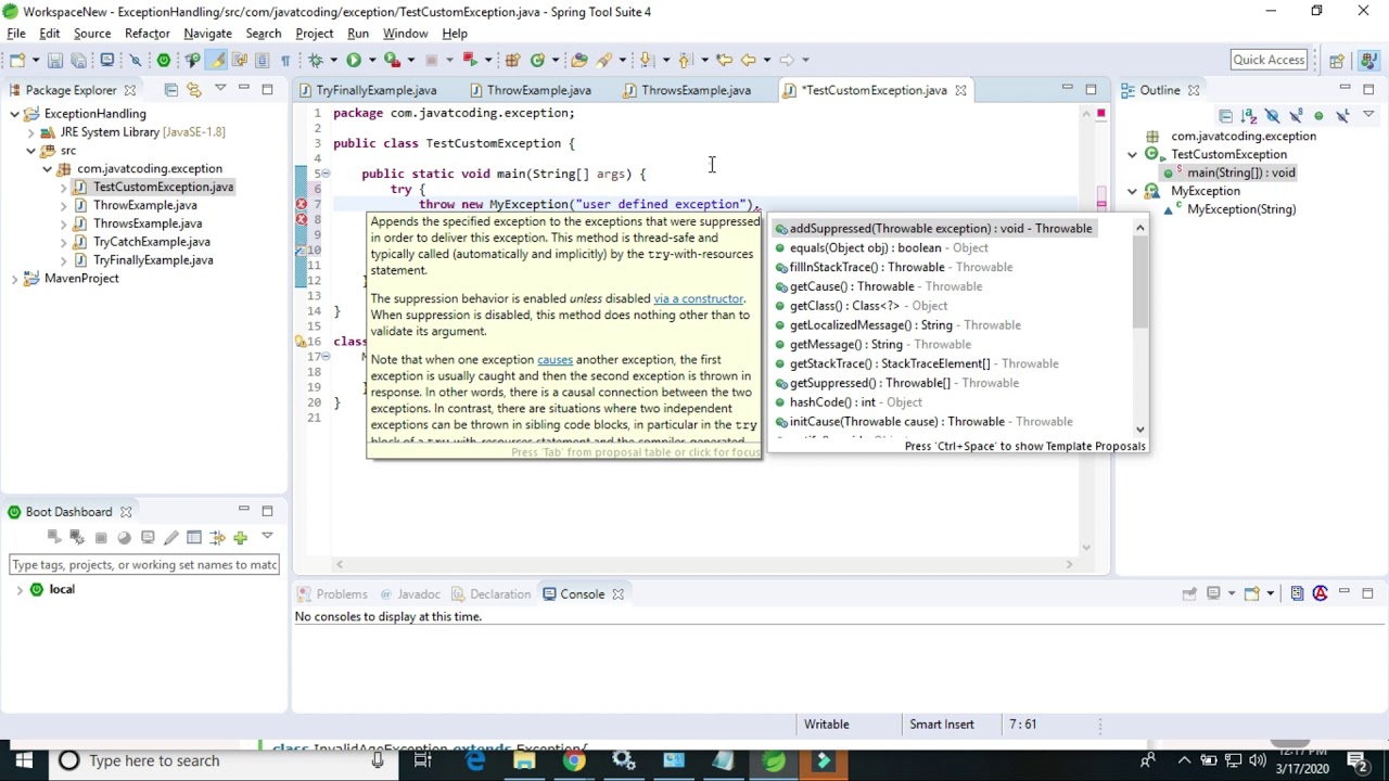 Exception Tutorial 7 # Java custom exception or user defined exception with example