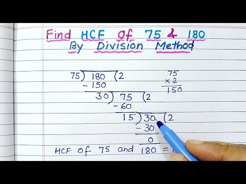 Find HCF of 75 & 180 by Division Method | Highest Common Factor