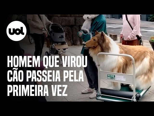 Japonês que pagou R$ 75 mil para 'virar' cachorro faz 1º passeio; veja
