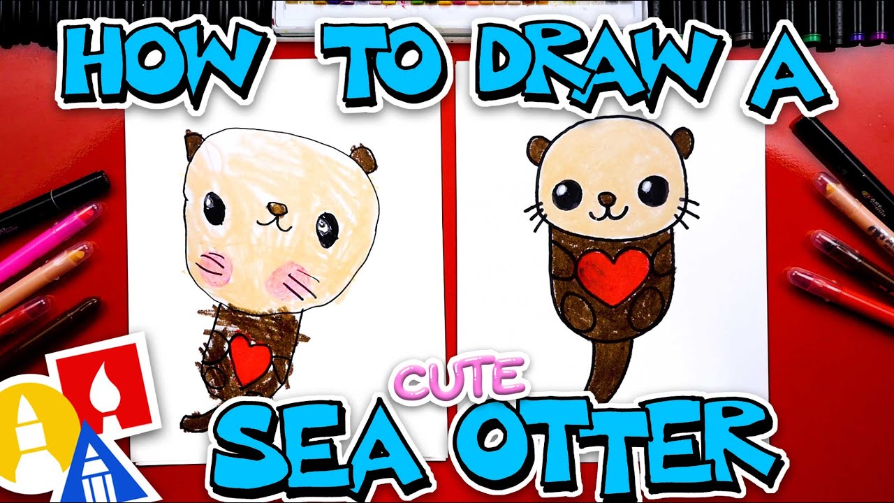 How To Draw A Cute Sea Otter Holding A Heart
