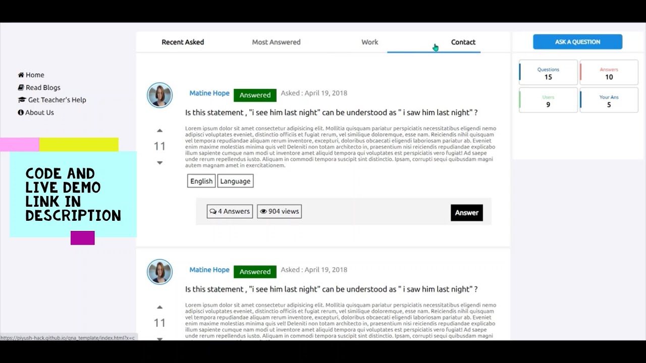 Responsive Question Answer (QNA) html Template for free