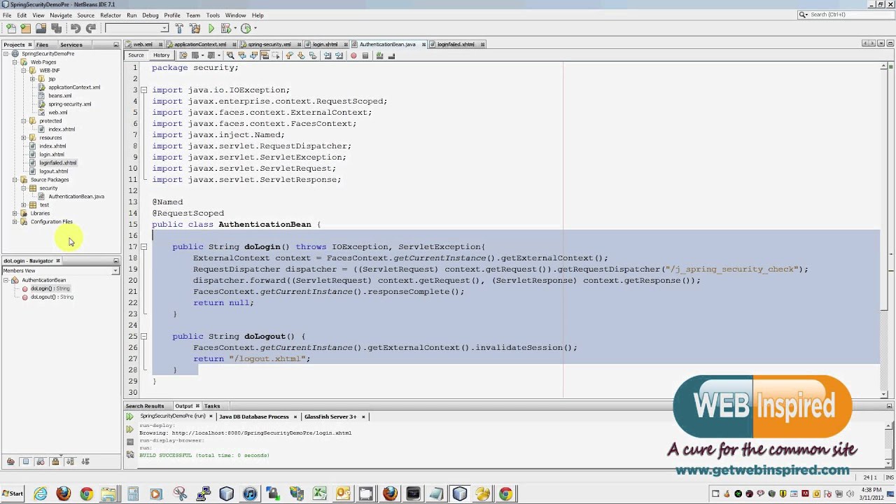 JAVA TUTORIAL: Spring 3 security on a JSF 2 example.