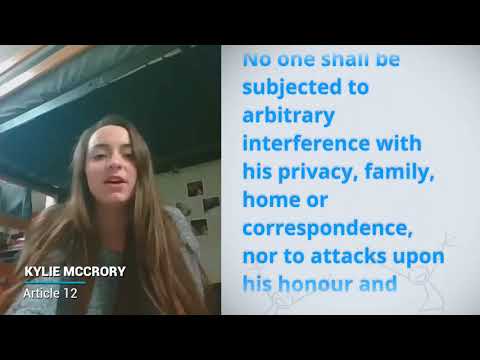 Kylie McCrory, USA, reading article 12 of the Universal Declaration of Human Rights