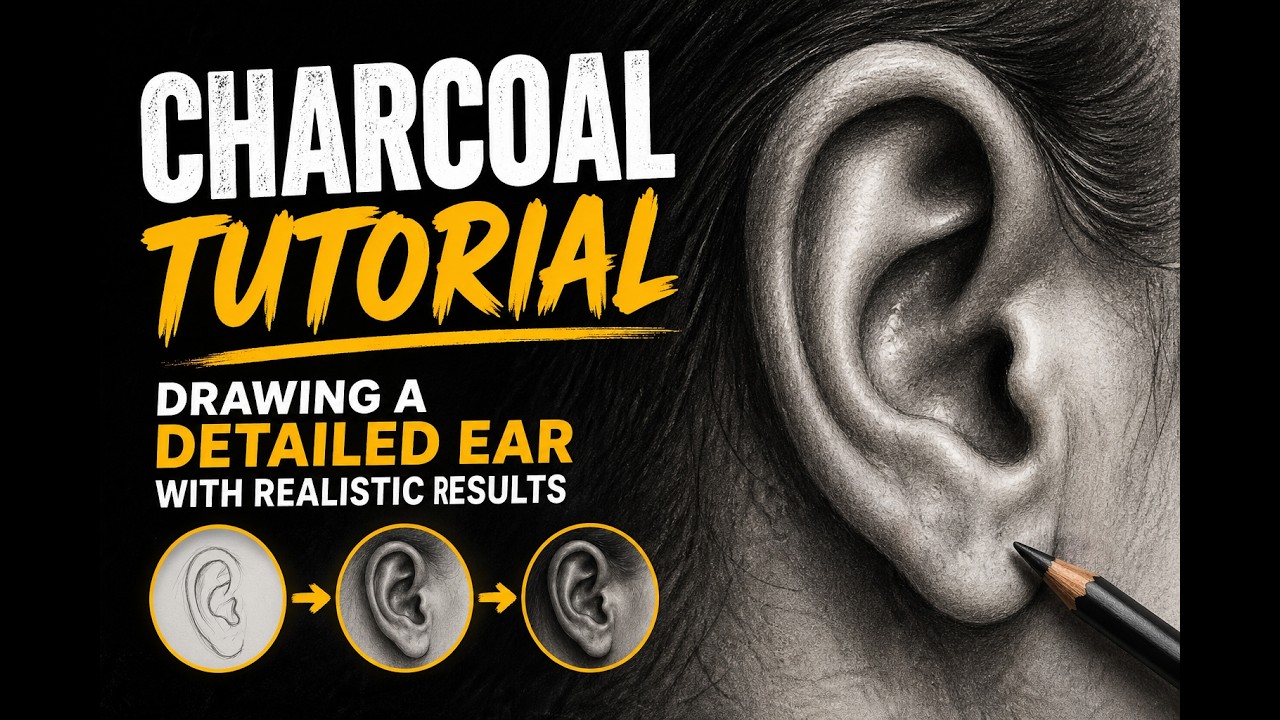 Charcoal Tutorial, Drawing an Ear With Realistic Results 