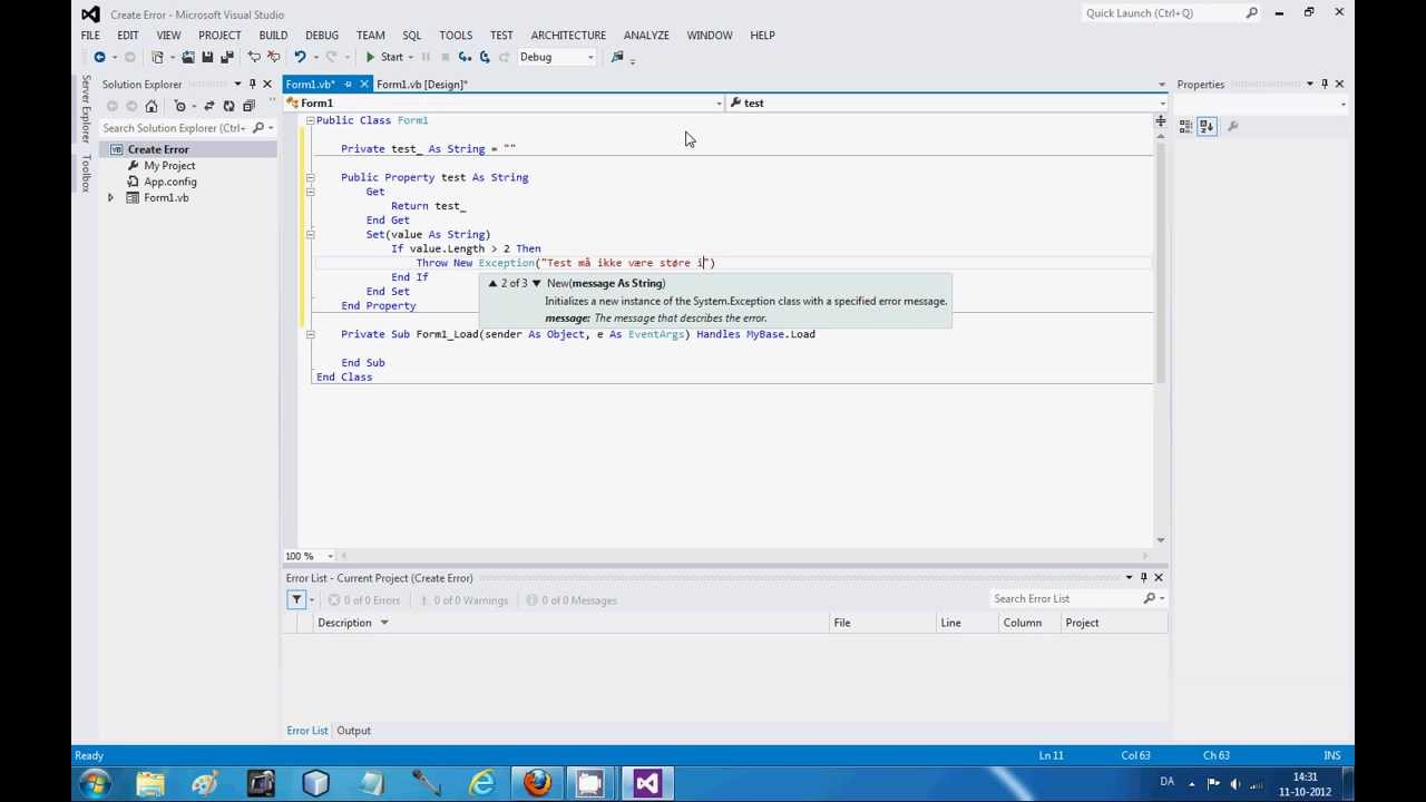 Visual Basic Create Error