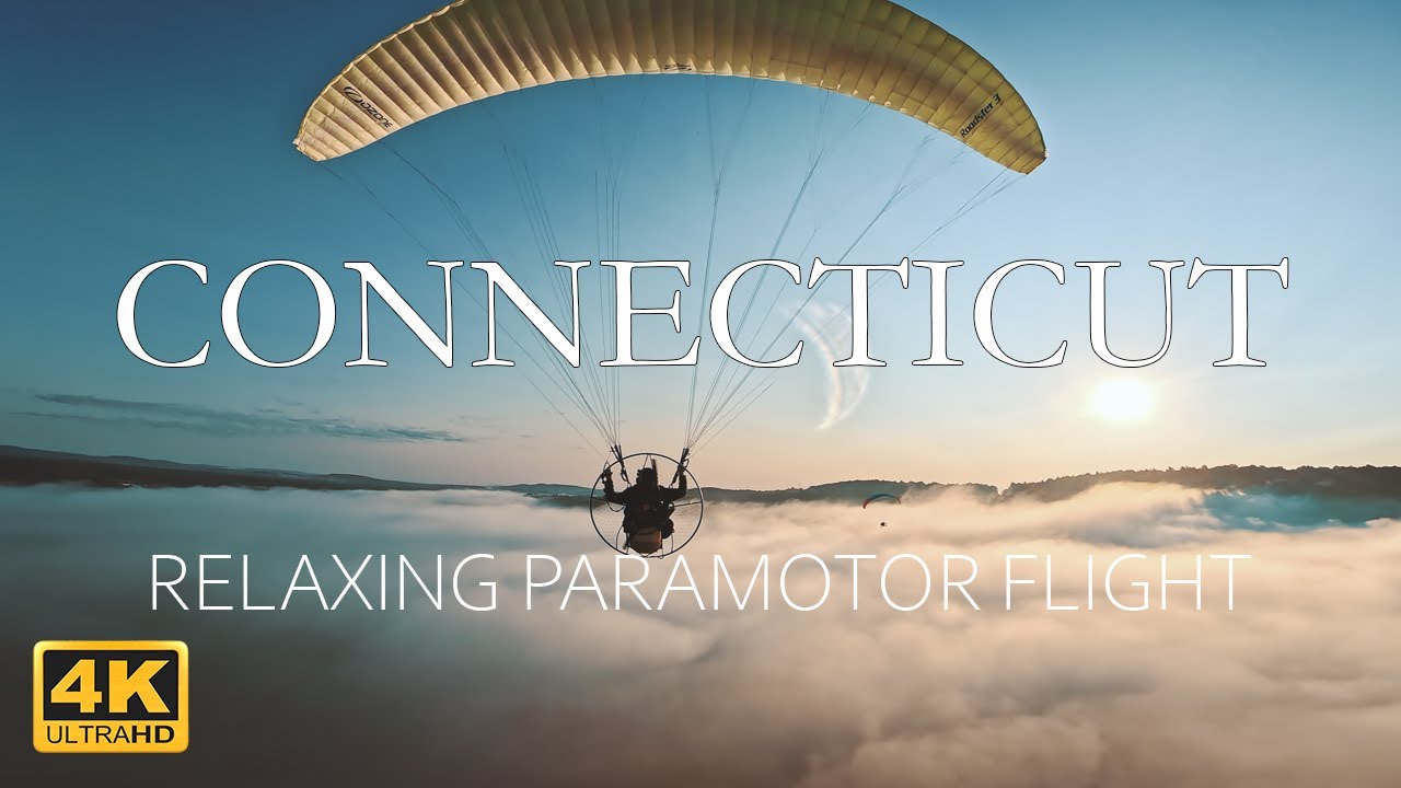 Relaxing Aerial Views Over Foggy Connecticut – Peaceful Paramotor Flight