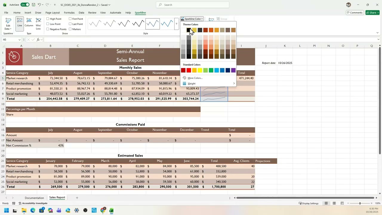 Excel 365/2021 Module 3 Project 1b:- Working with Large Worksheets, Charting, What If Analysis