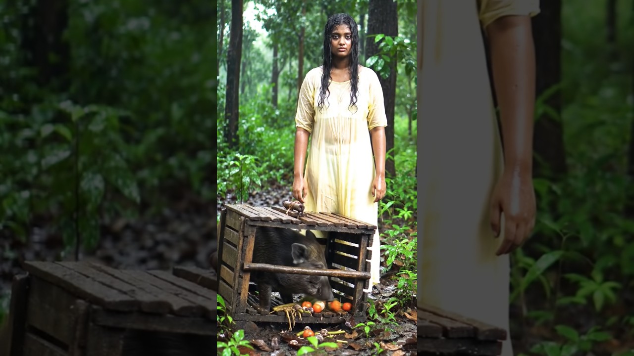 rainy village girl catch the pin from trap #trending #beauty #girl#viral#video#animated