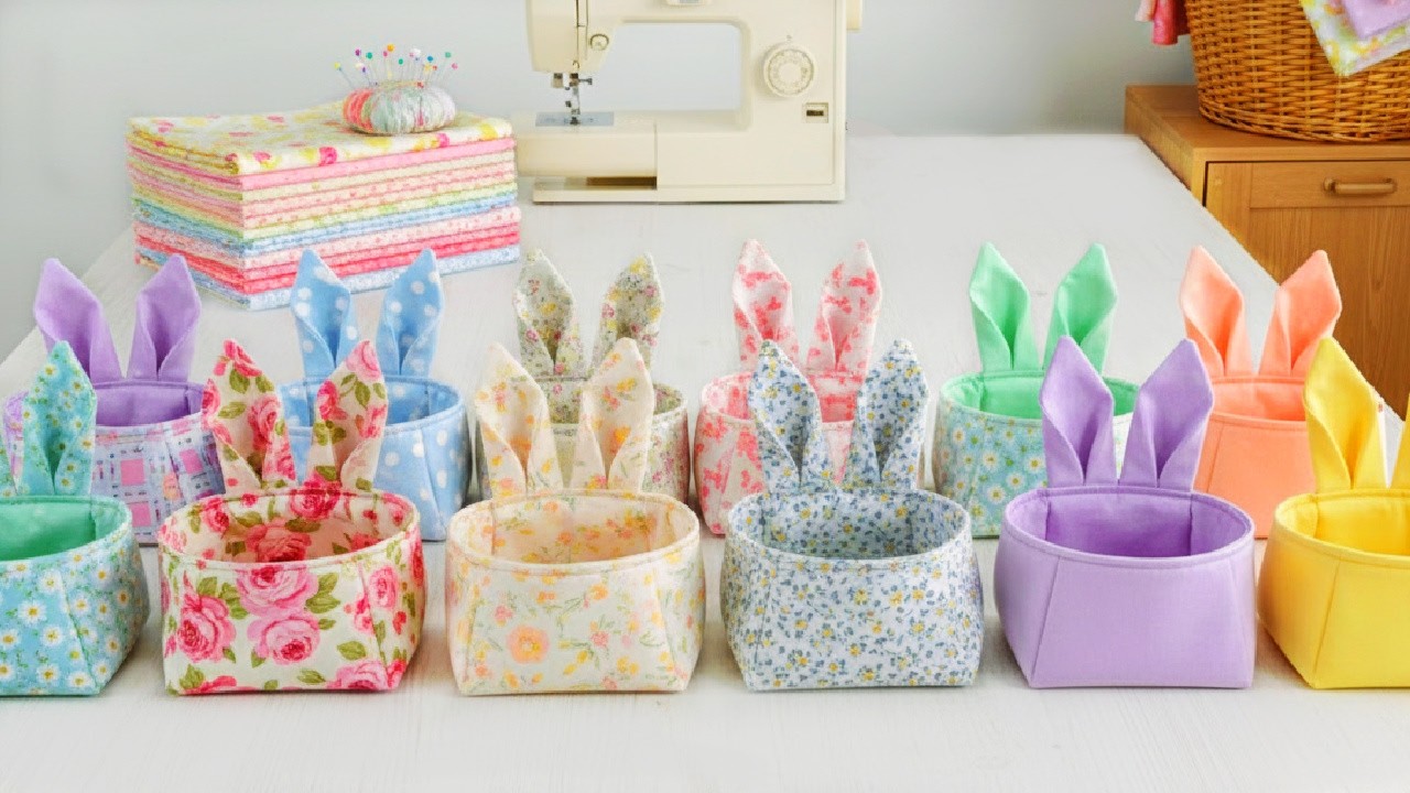 Easy And Cute Mini Bunny Easter Basket Gift Idea, Fast Sewing Project In 10 Minutes. #easterbasket