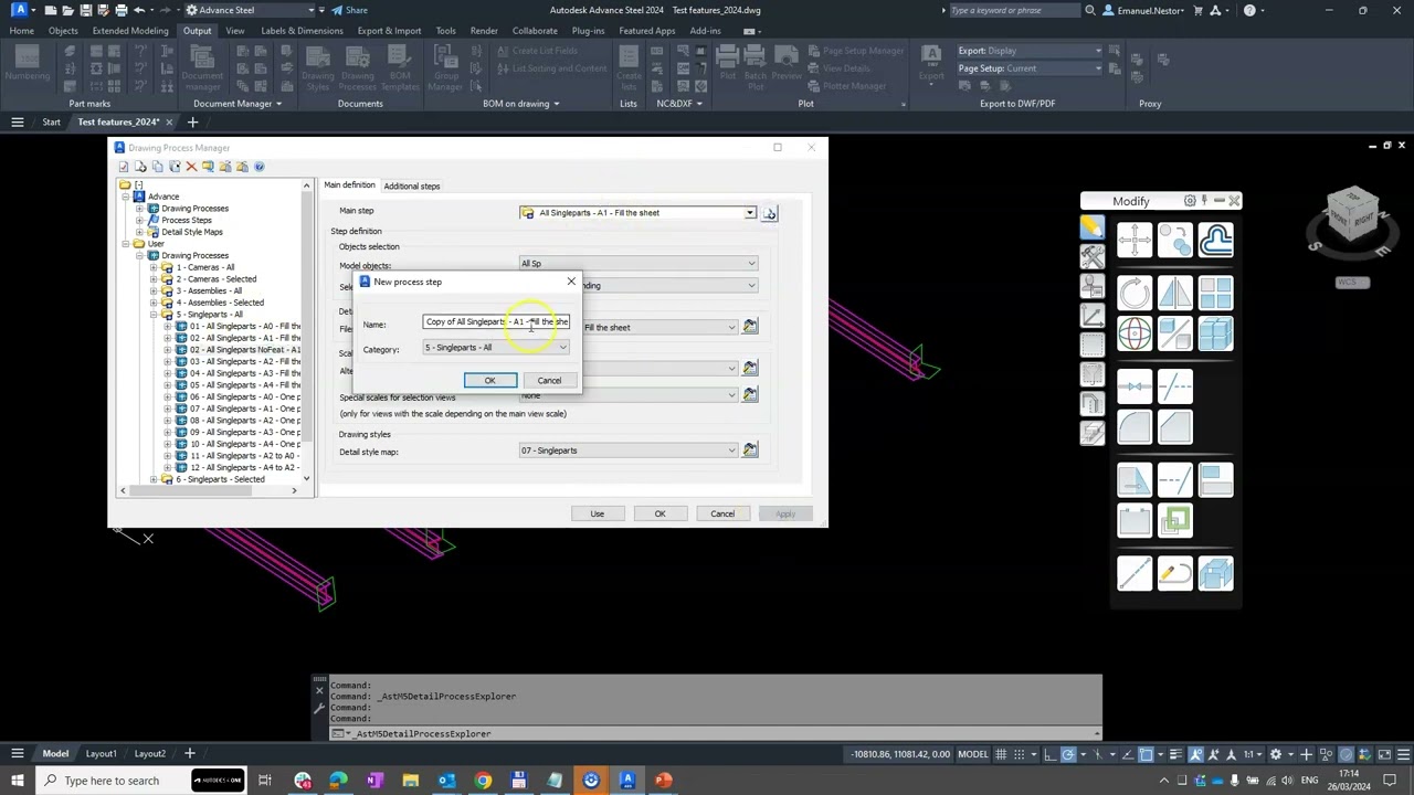 Shop drawings for beams with processing