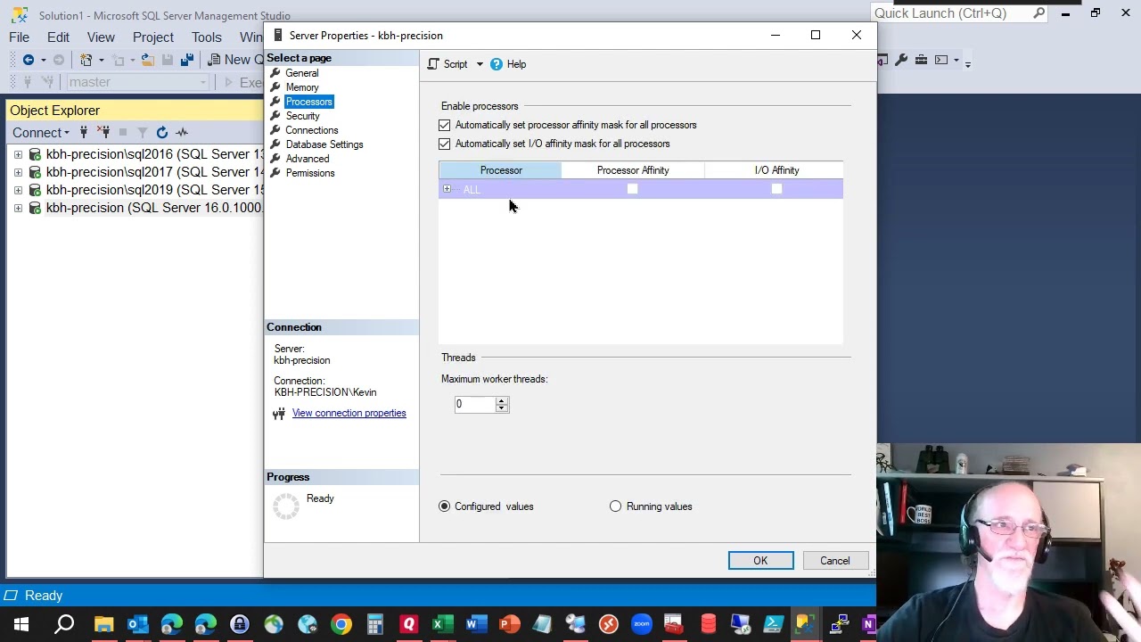 SQL Server instance properties Dialog