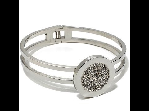 Stately Steel Crystal Circle 61/2" Hinged Bangle Bracelet