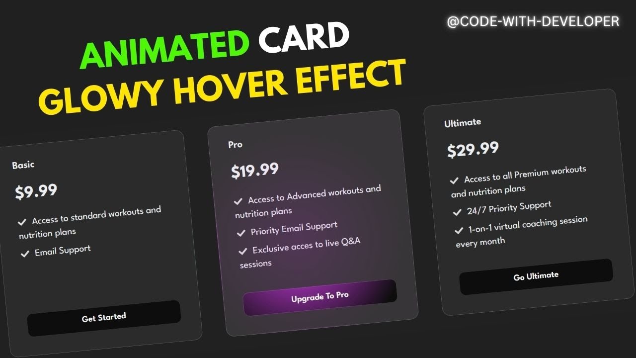 Animated Card Glowy Hover Effect Using HTML , CSS & JavaScript || Code With Developer