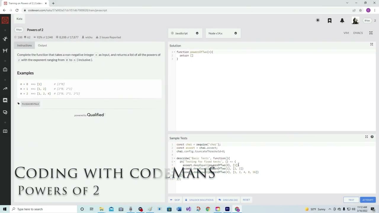 (Archived) Codewars 8 kyu Powers of 2 JavaScript