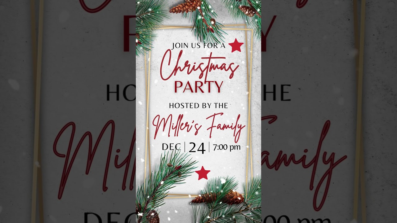 Christmas Video Invitation Editable X-mas Party Invite Template Digital Red Christmas Dinner Invite