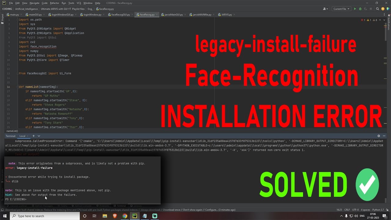 FaceRecognition INSTALL ERROR with DLIB | All Error SOLVED ✅ 2024