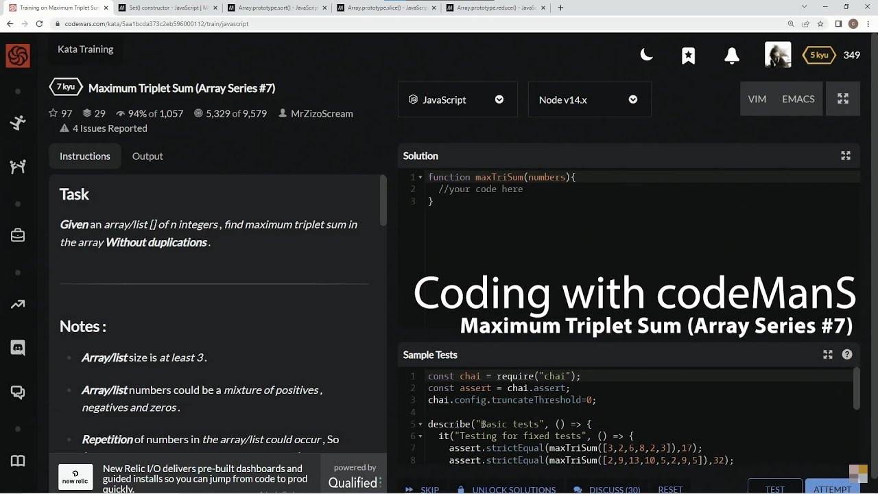 Codewars 7 kyu Maximum Triplet Sum (Array Series #7) JavaScript