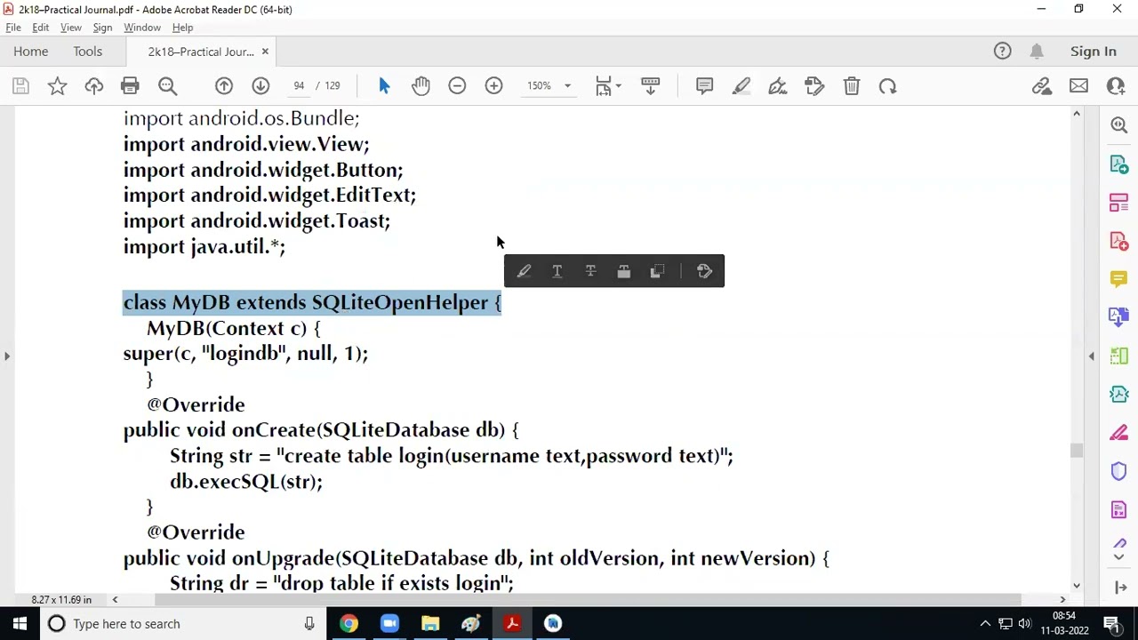 Practical No. 9 : Database Programming with SQLite