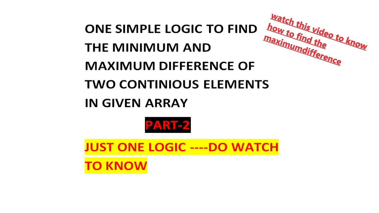 How To Find The Maximum Difference Between Two Array Elements