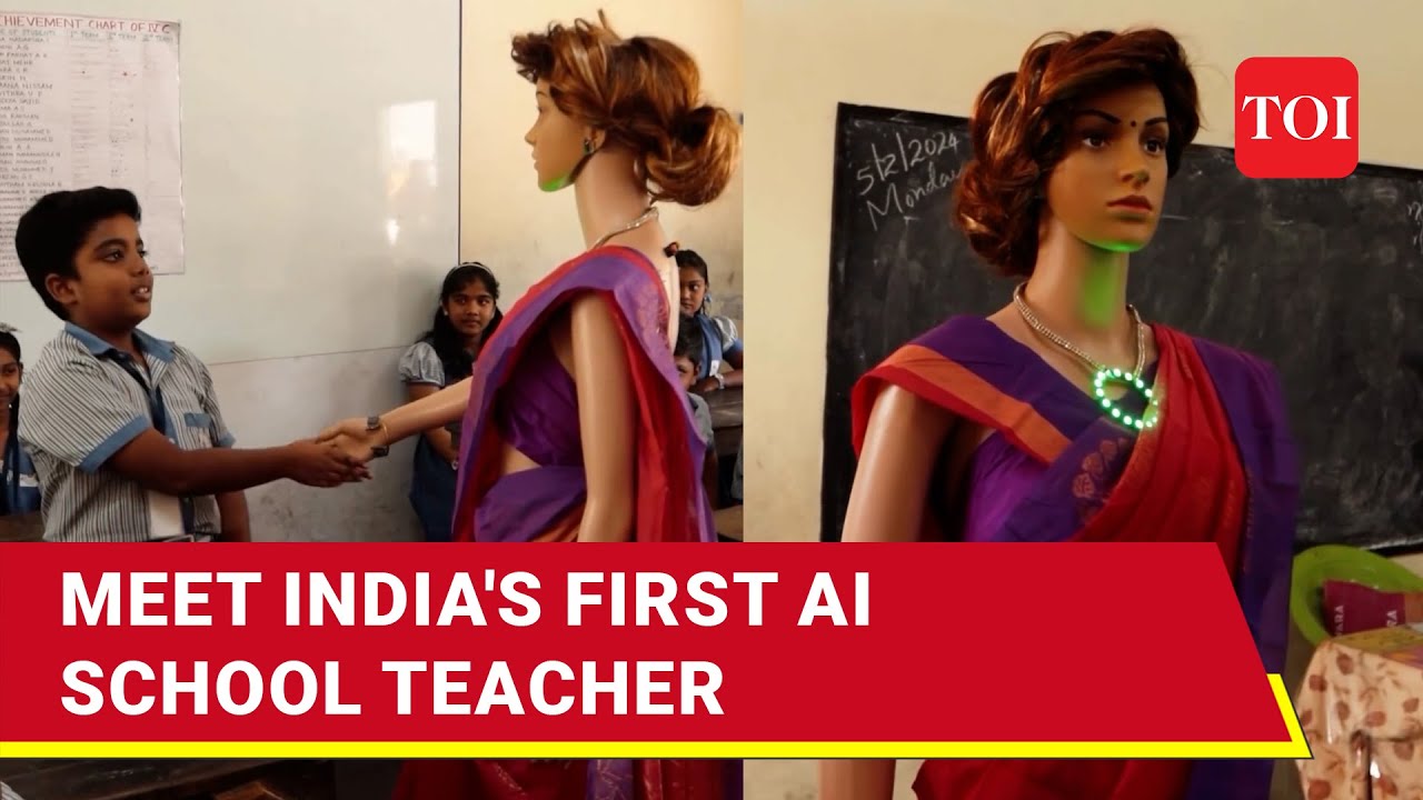 India's First AI Teacher in Saree, Iris, Roaming and Engaging with Students in a Kerala School