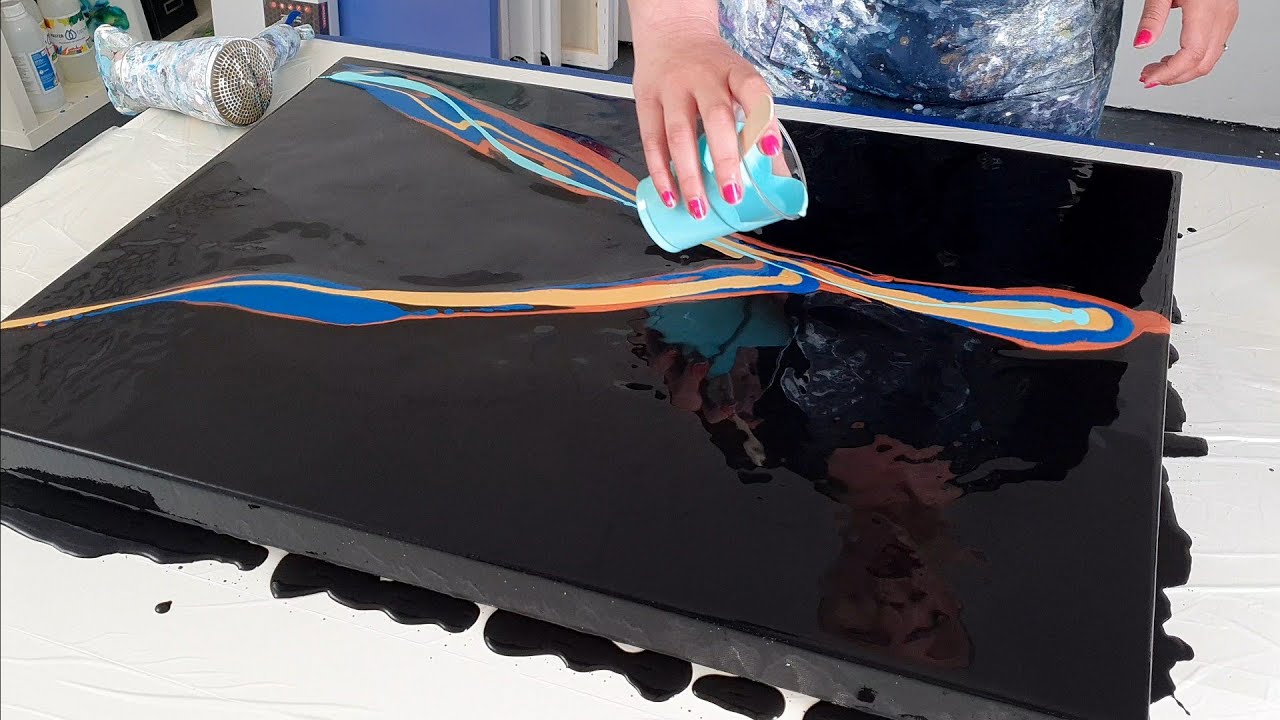 TWO STRIPES Acrylic Pouring - Fluid Painting Technique - Big Dutch Pour Black