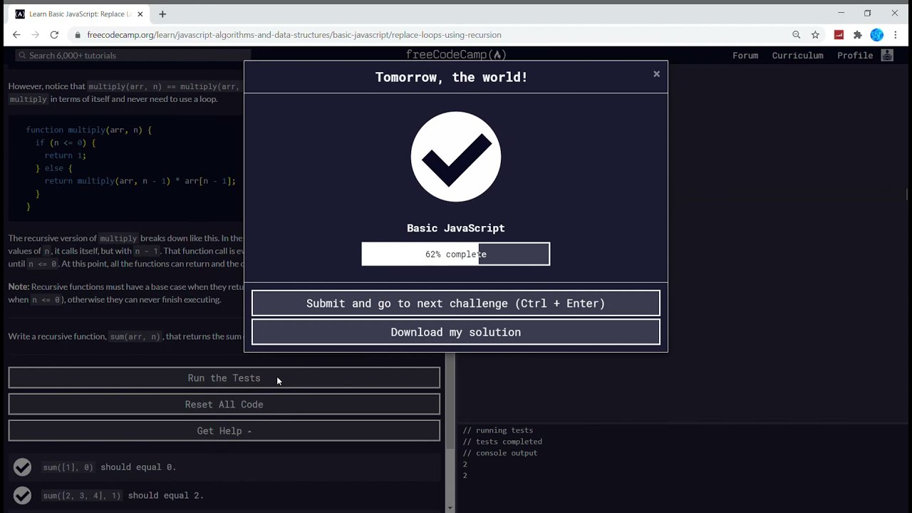Basic Javascript (101/111) | Replace Loops using Recursion | freeCodeCamp