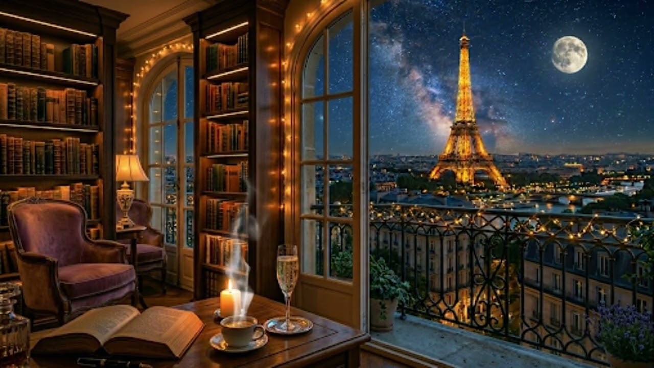 Midnight in Paris ✨ Luxury Balcony Ambience | Smooth Jazz for Sleep & Study