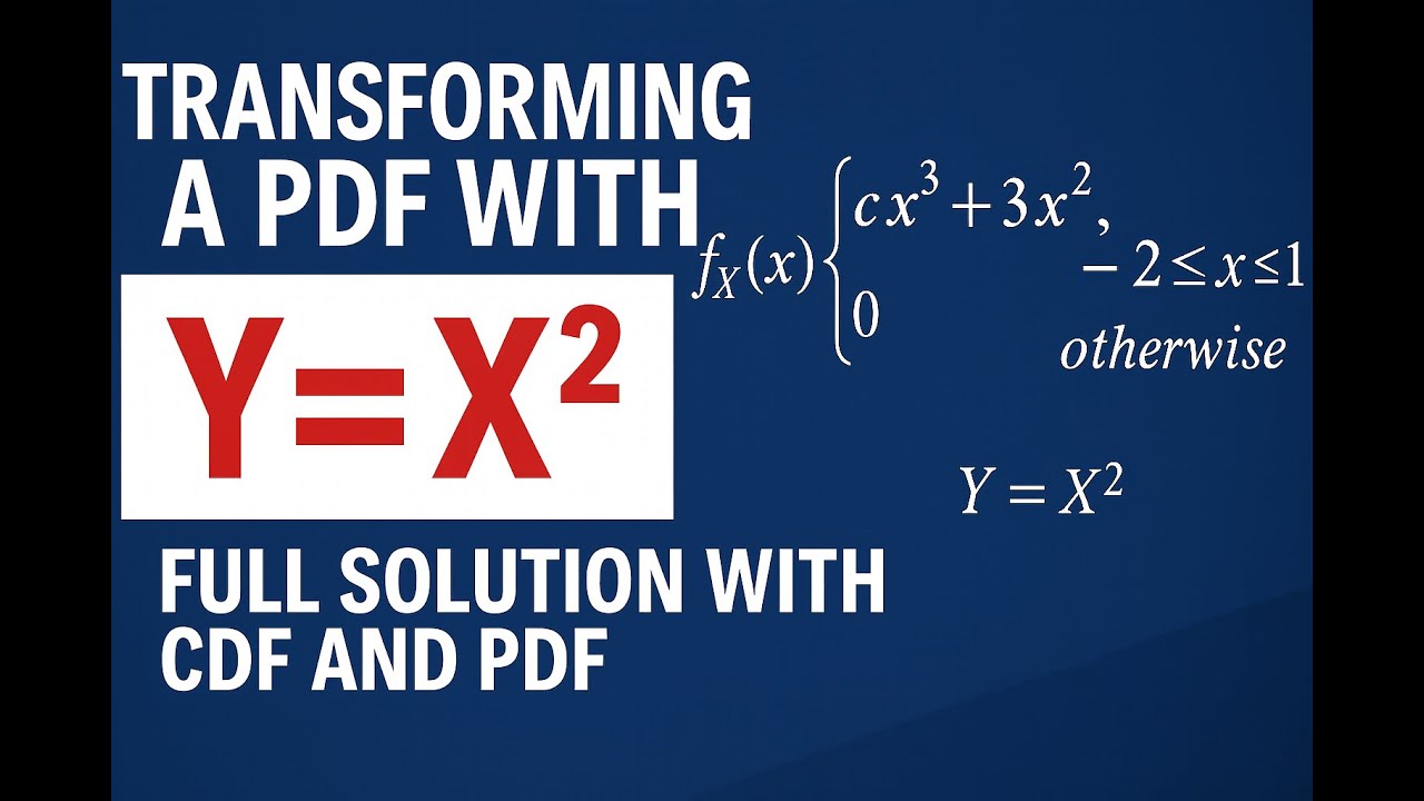 Transforming a PDF with 𝑌=𝑋^2 | Full Solution with CDF and PDF