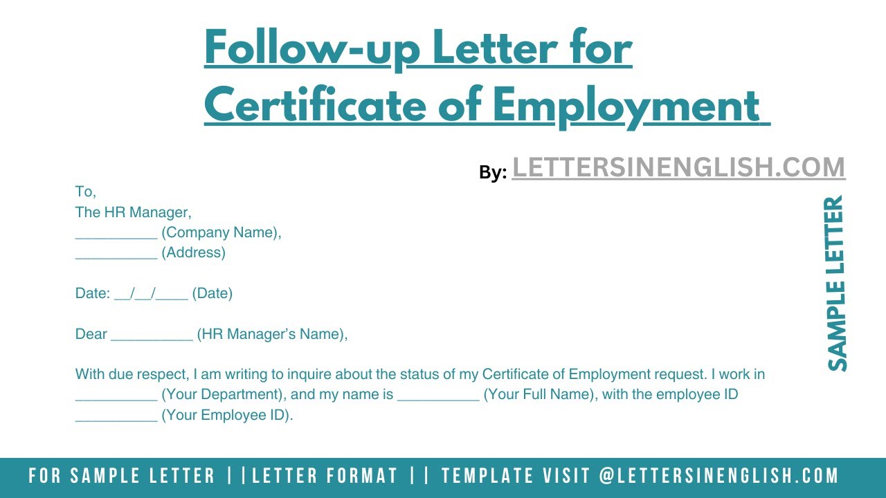 Follow up Letter For Certificate Of Employment