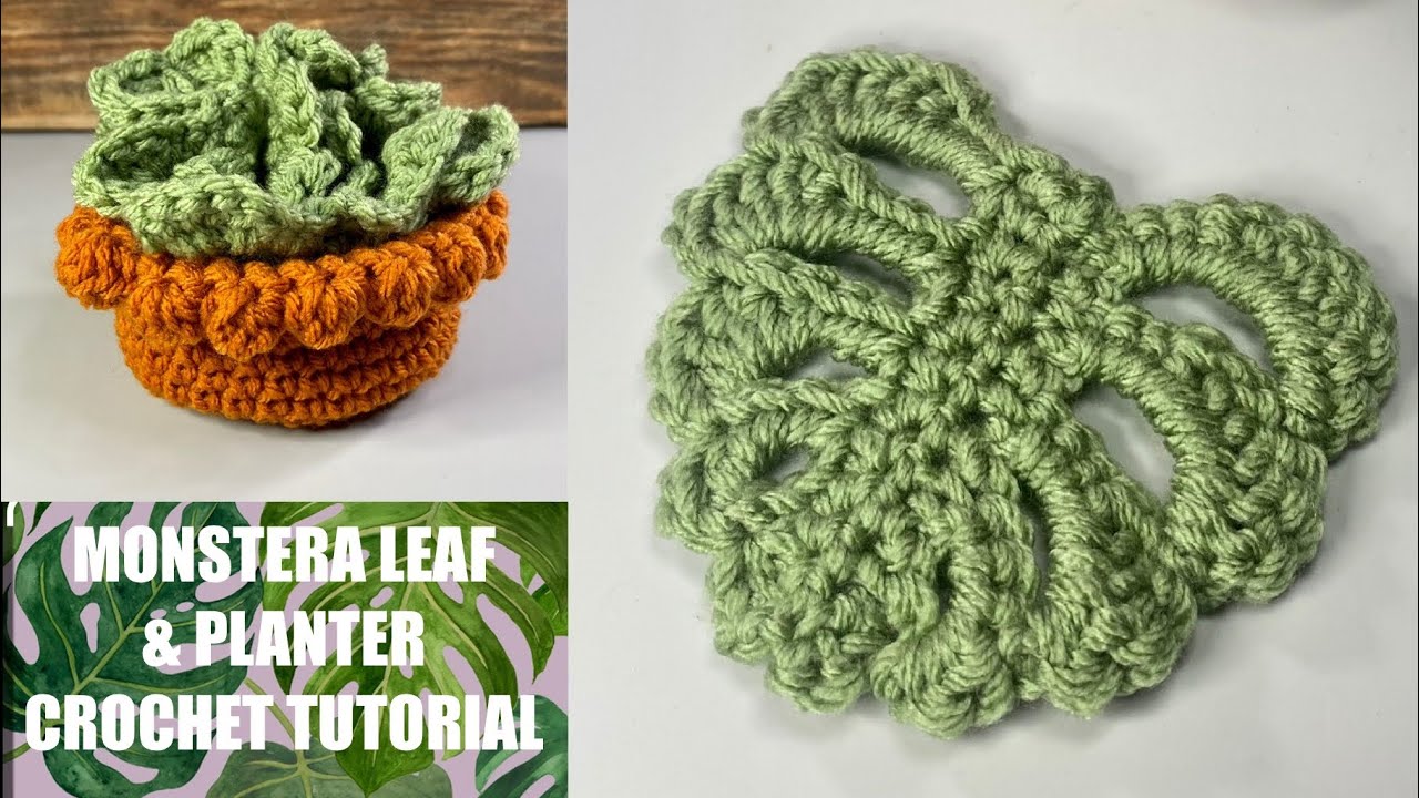 Intermediate Crochet Tutorial: Monstera Leaf Coasters & Planter #crochet #crochettutorial #fyp