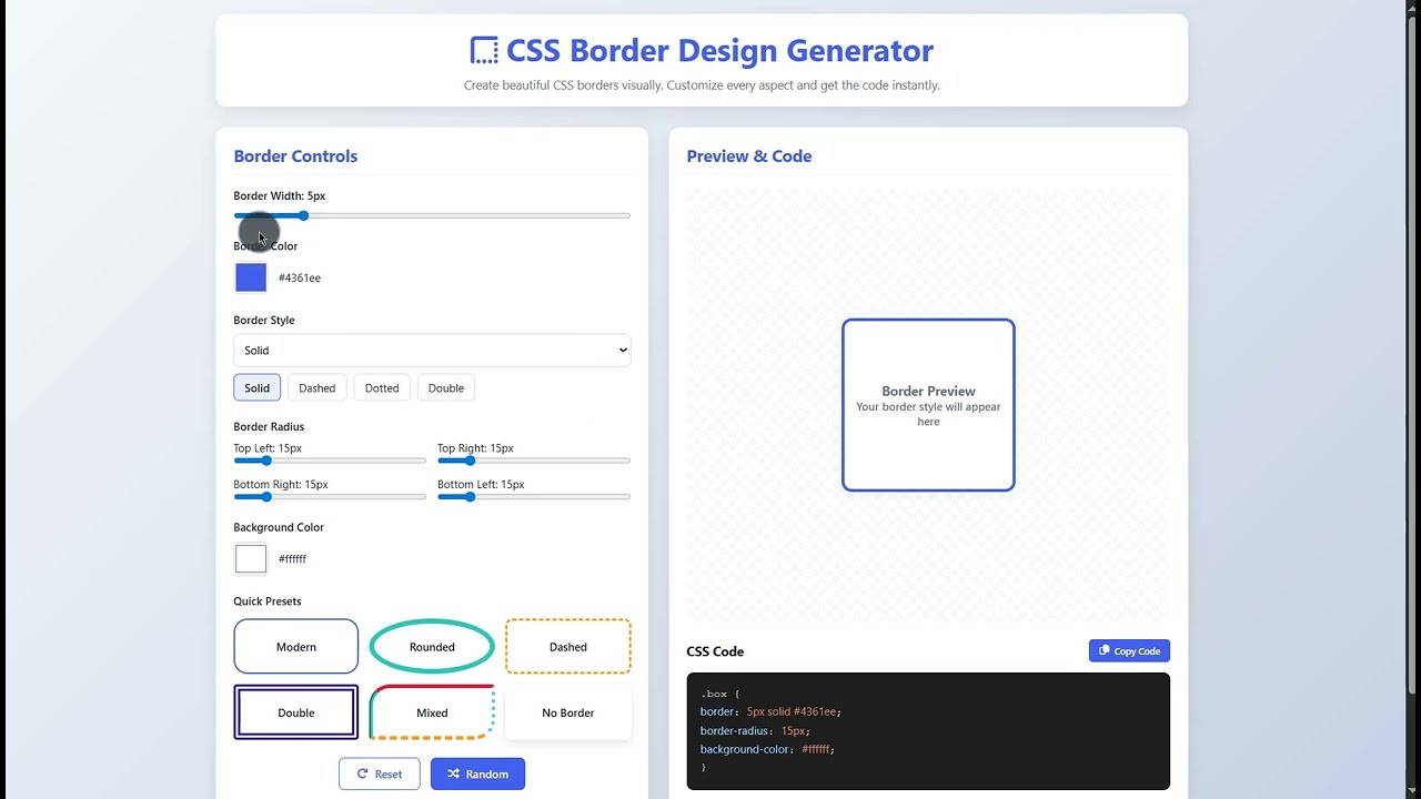 CSS Border Design Generator Using HTML, CSS and JavaScript with Source Code