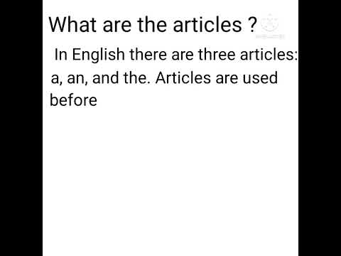 What are Articles (Define Articles)?