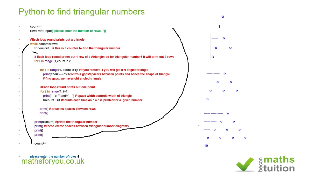 Python coding for triangular numbers