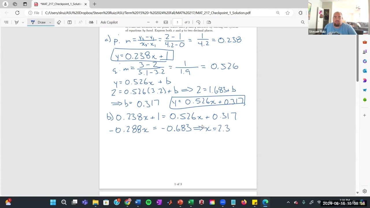 MAT 217 - Fall 2024 - Checkpoint #1 Solution