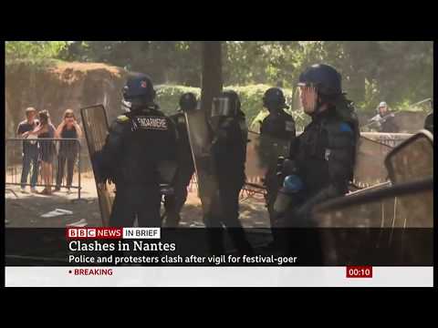 Police clash with those holding a vigil in Nantes (France) - BBC News - 4th August 2019