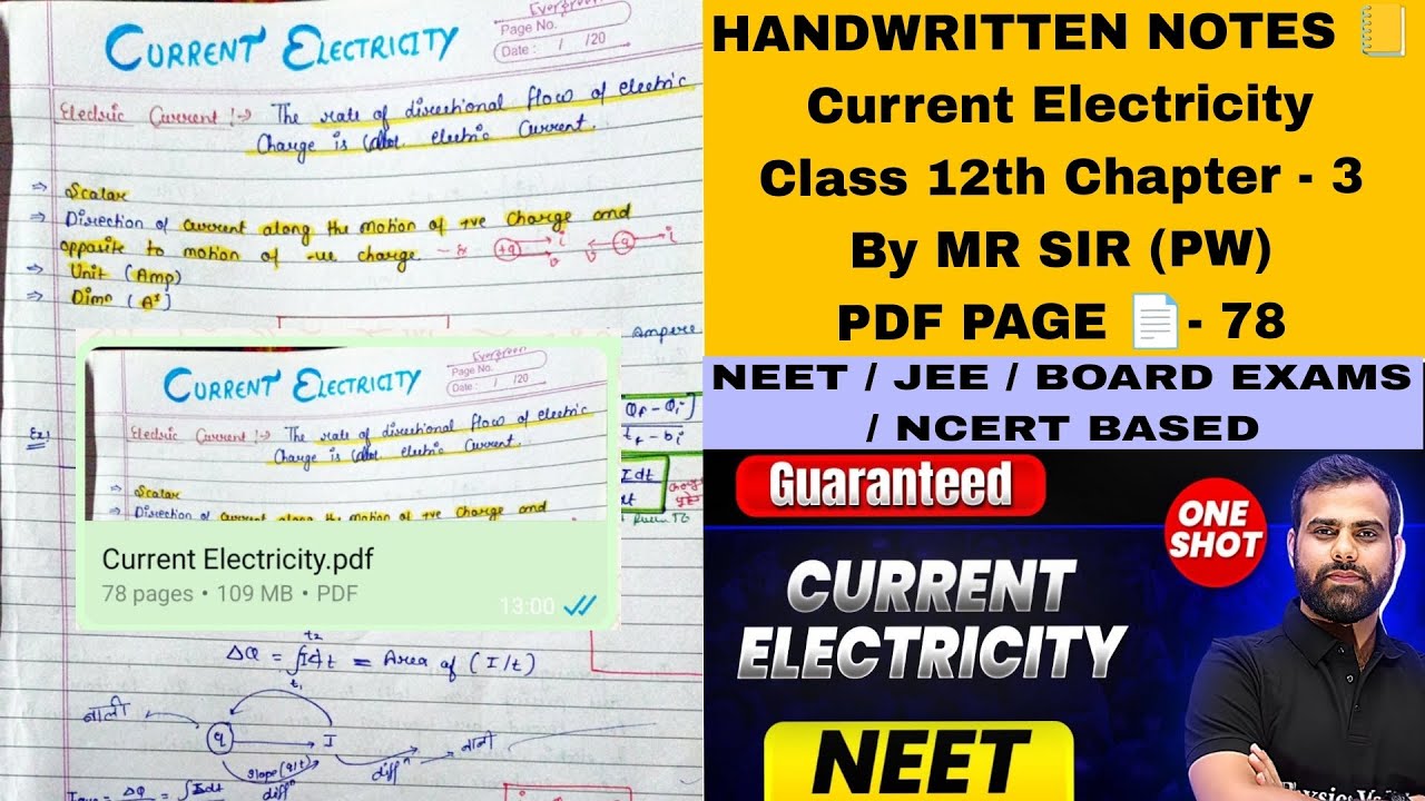 Current Electricity Handwritten Notes PDF | NEET 2026 | Class 12 NCERT by MR Sir 🔥📘