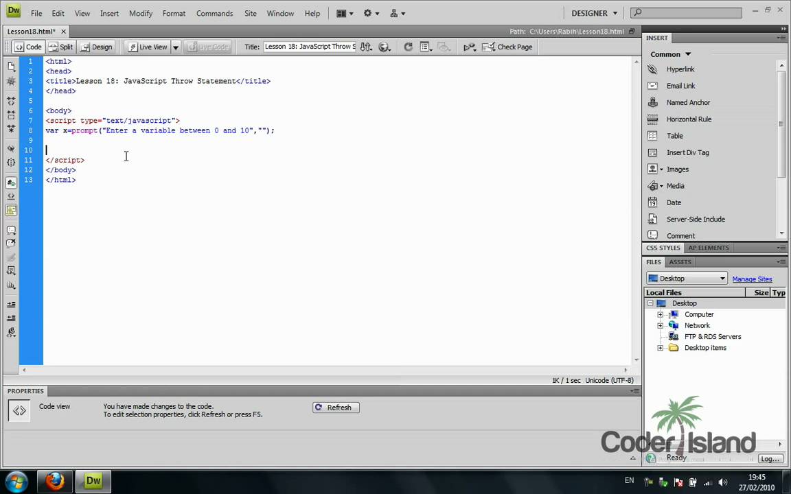 18 - JavaScript Tutorial - JavaScript Throw Statement