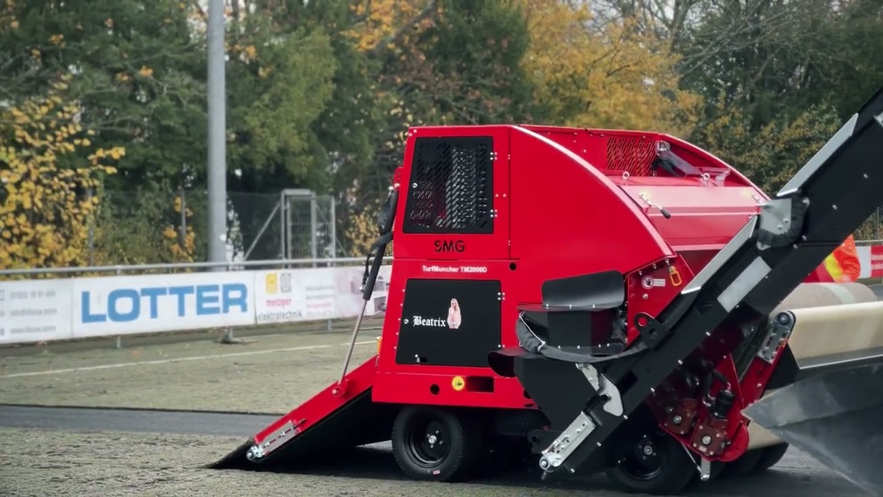 TurfMuncher TM2000D self-propelled machine for installing artificial turf