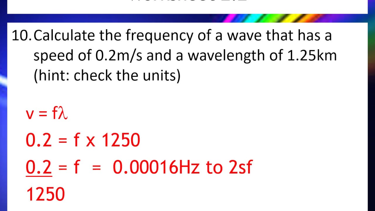 Year 10 Wave Properties   Worksheet Answers