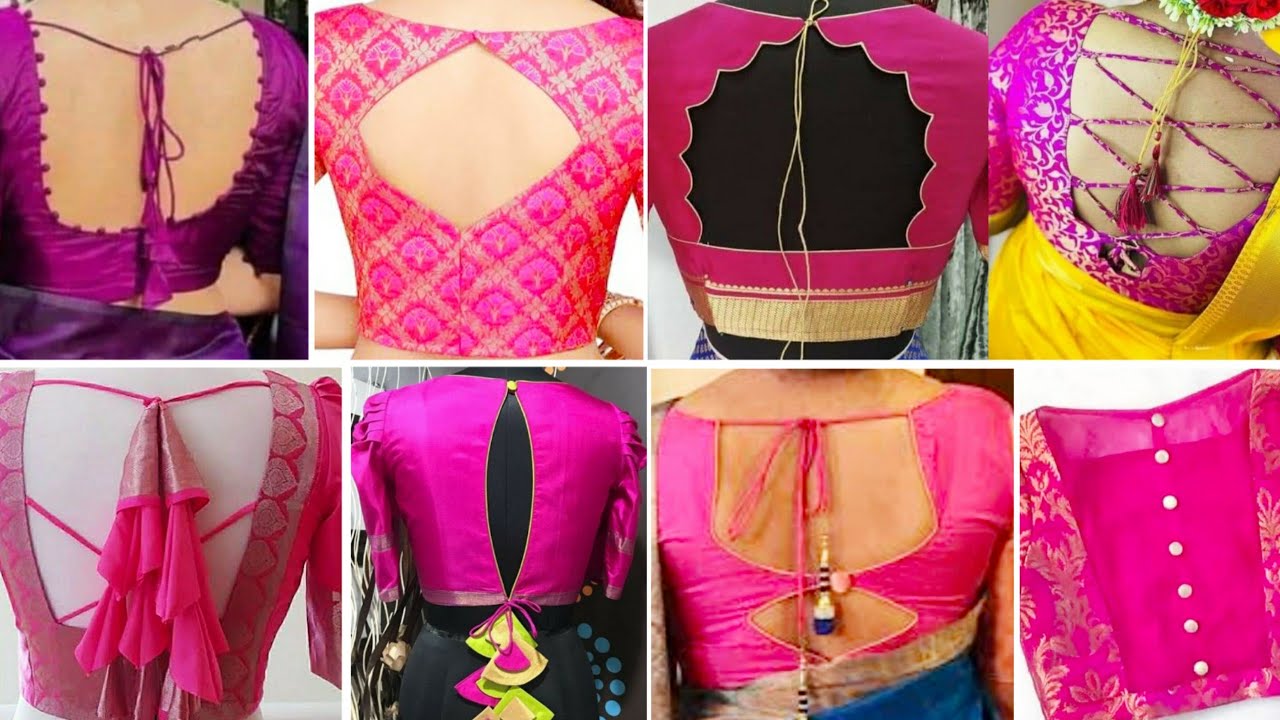 New Modern Pink Color Pattu Blouse Back Neck Designs - Blouse Designs