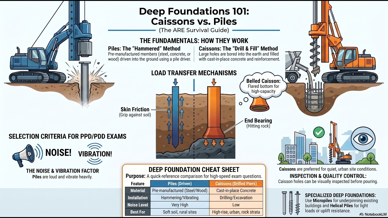 ARE Exam Prep: Caissons VS Pile Foundations for CE, PPD & PDD | ARE Lab