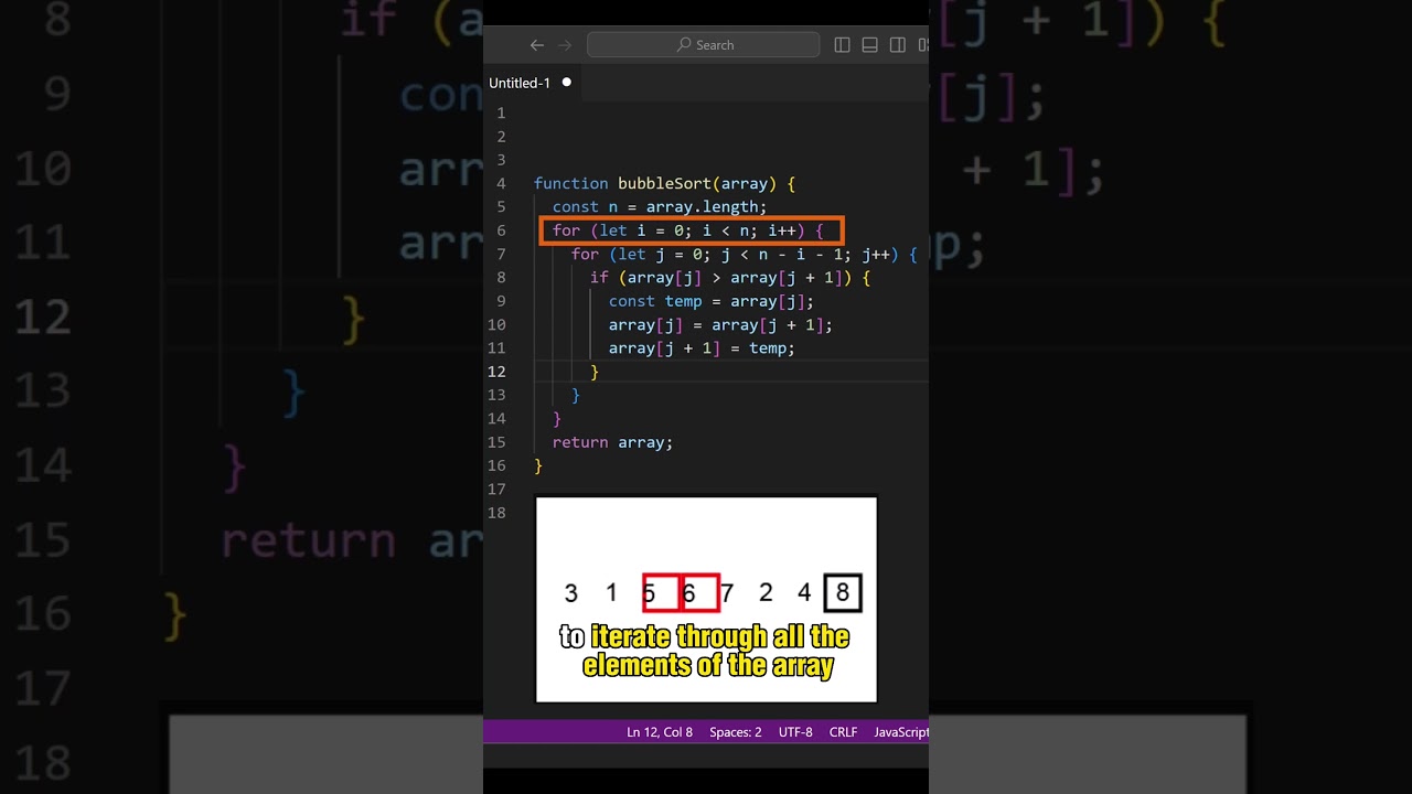 Bubble sort explained. Step by step implementation in Javascript