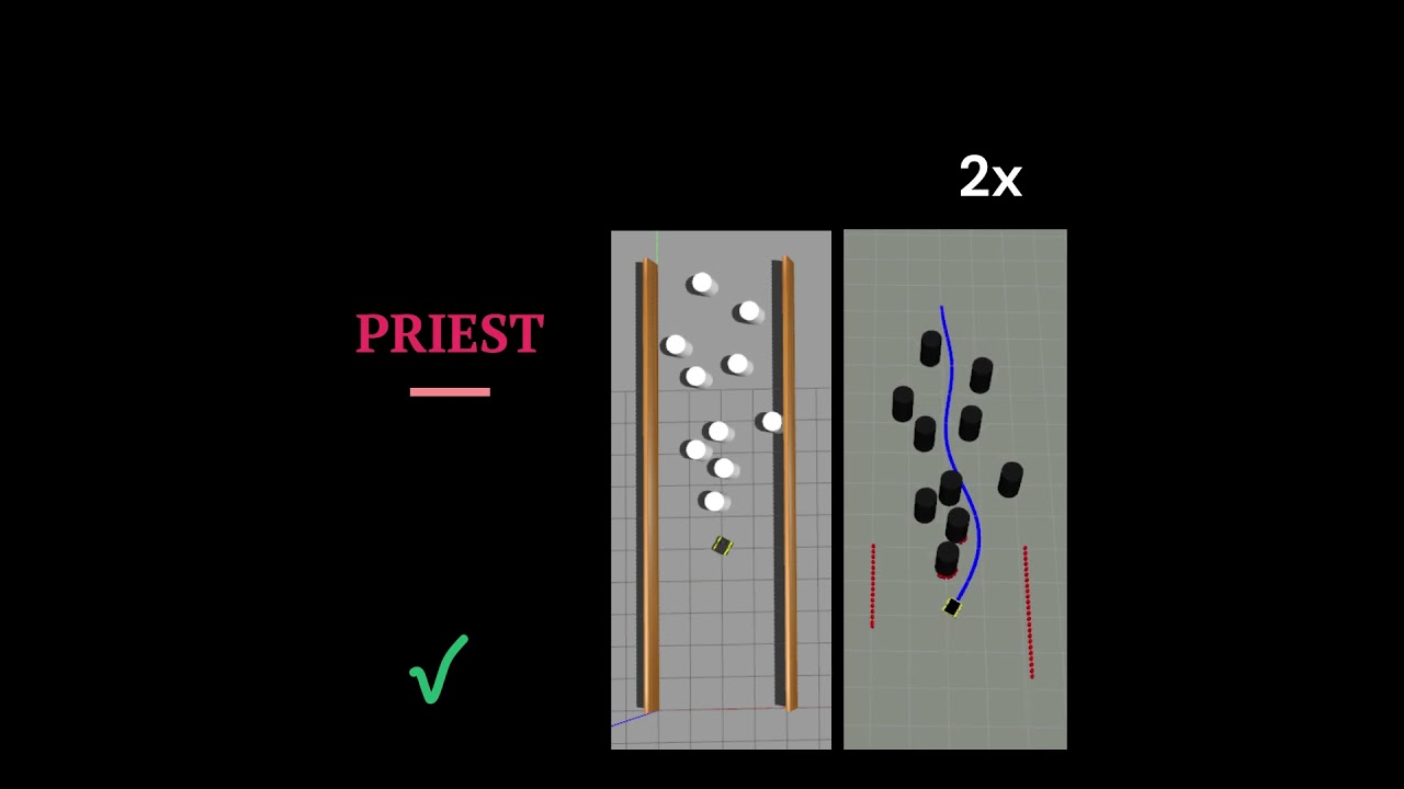MPPI, Log-MPPI, TEB, DWA and PRIEST on dynamic environments