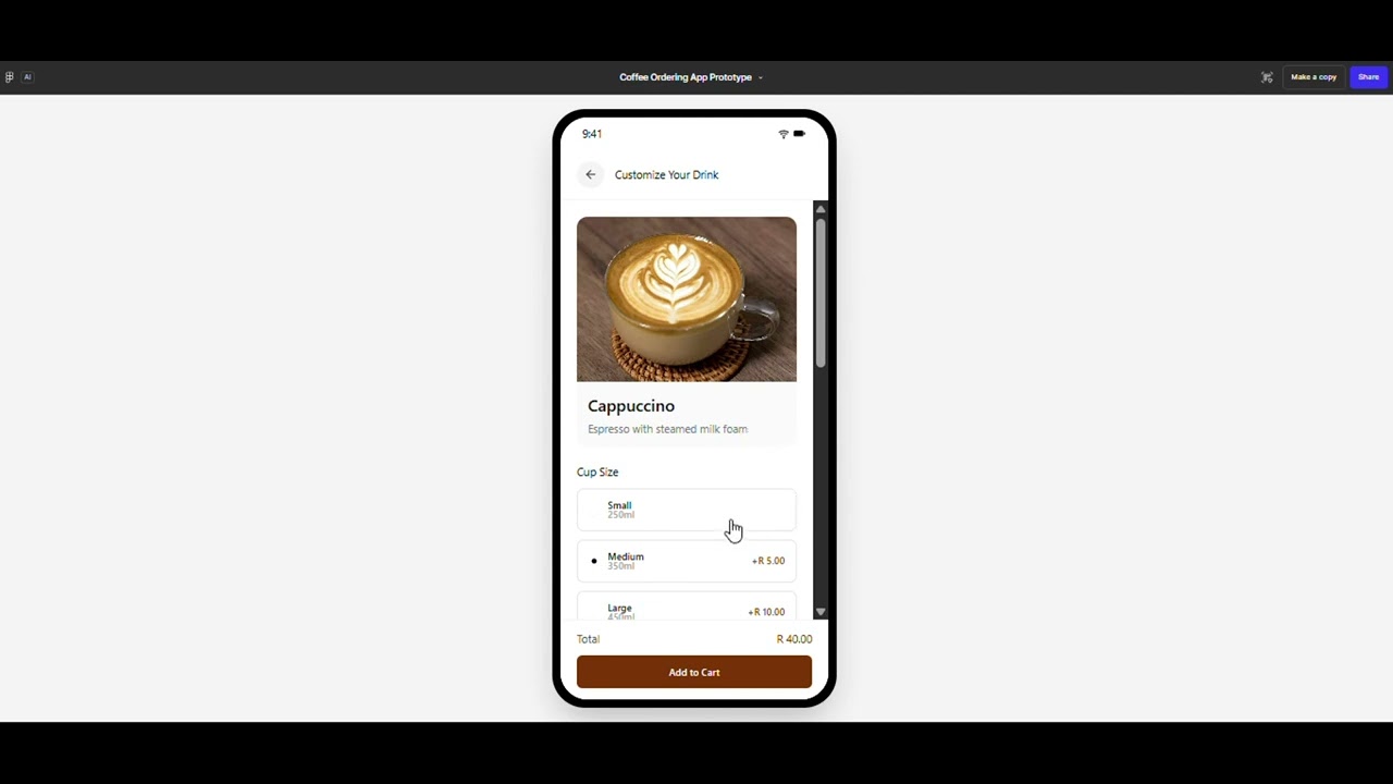 CC Coffee Ordering App prototype