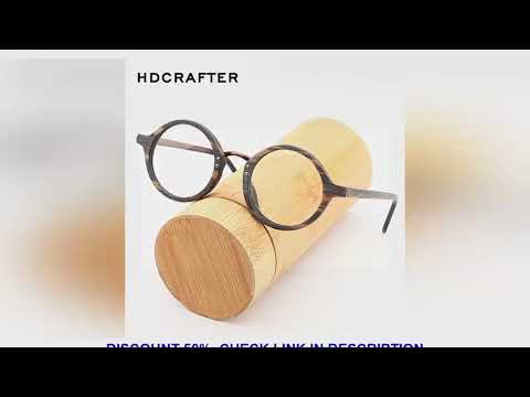 HDCRAFTER Vintage Wood Round Eyes Glasses Frame Myopia Frames Clear Lens for Women Wooden Reading Cl