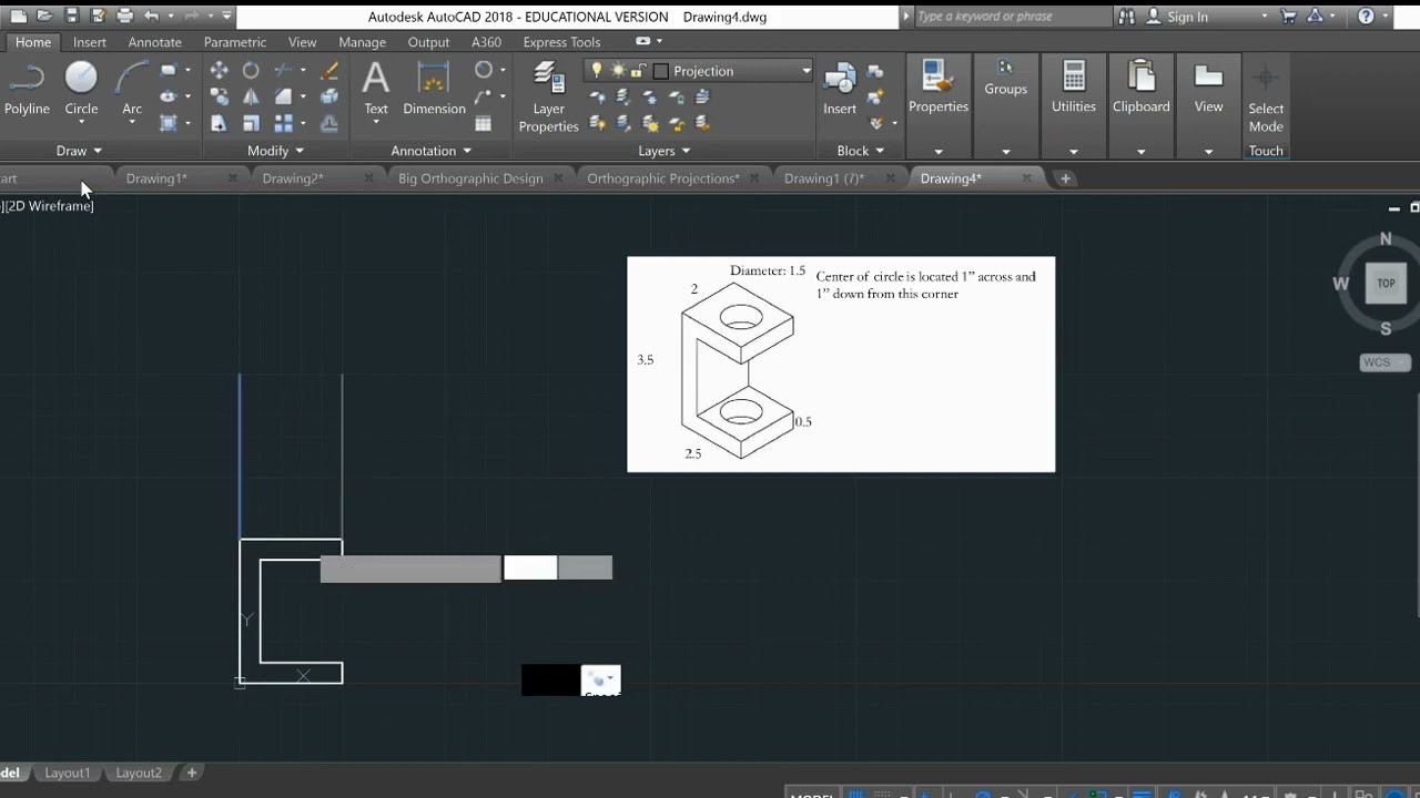 AutoCAD Basic Orthographic Projections C Clamp