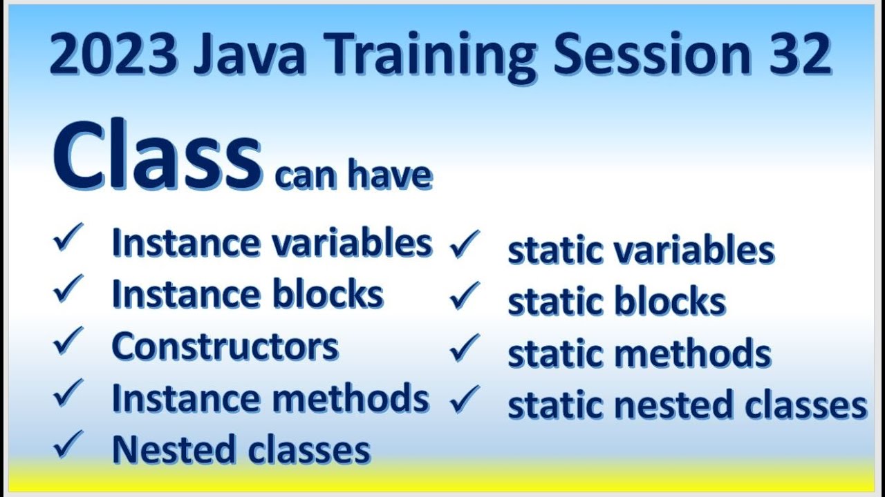 2023 Java Training Session 32 | Class  - Instance variable, block, Constructor, method, Nested class