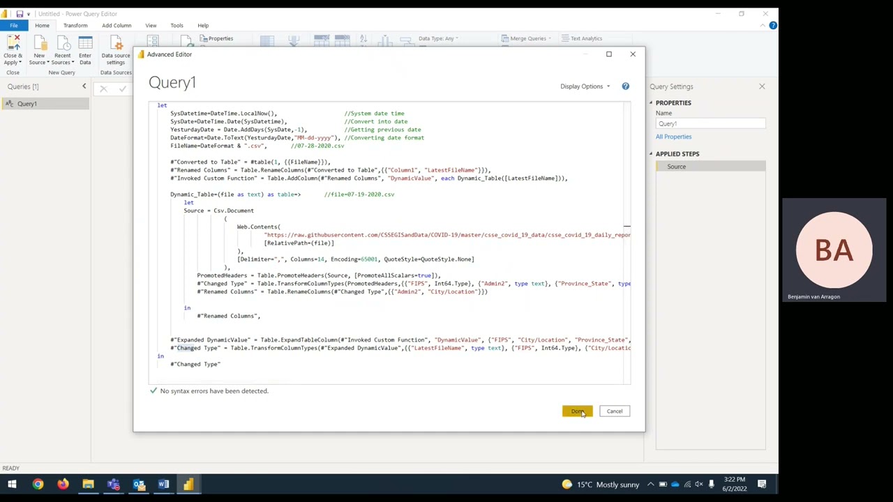 How to Add Dynamic Data Source from GitHub  csv file with changing date in file name
